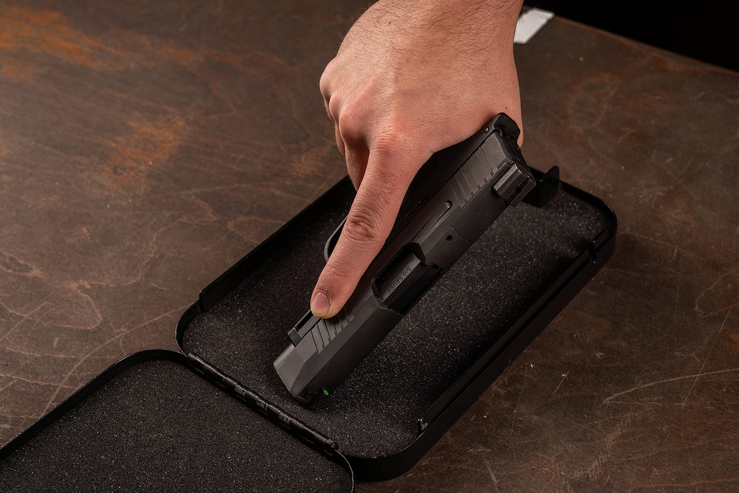 Lockdown Keyed Compact and Subcompact Handgun Vault with All Steel Construction, TSA Approval and CA DOJ Certification for Secure Storage and Travel