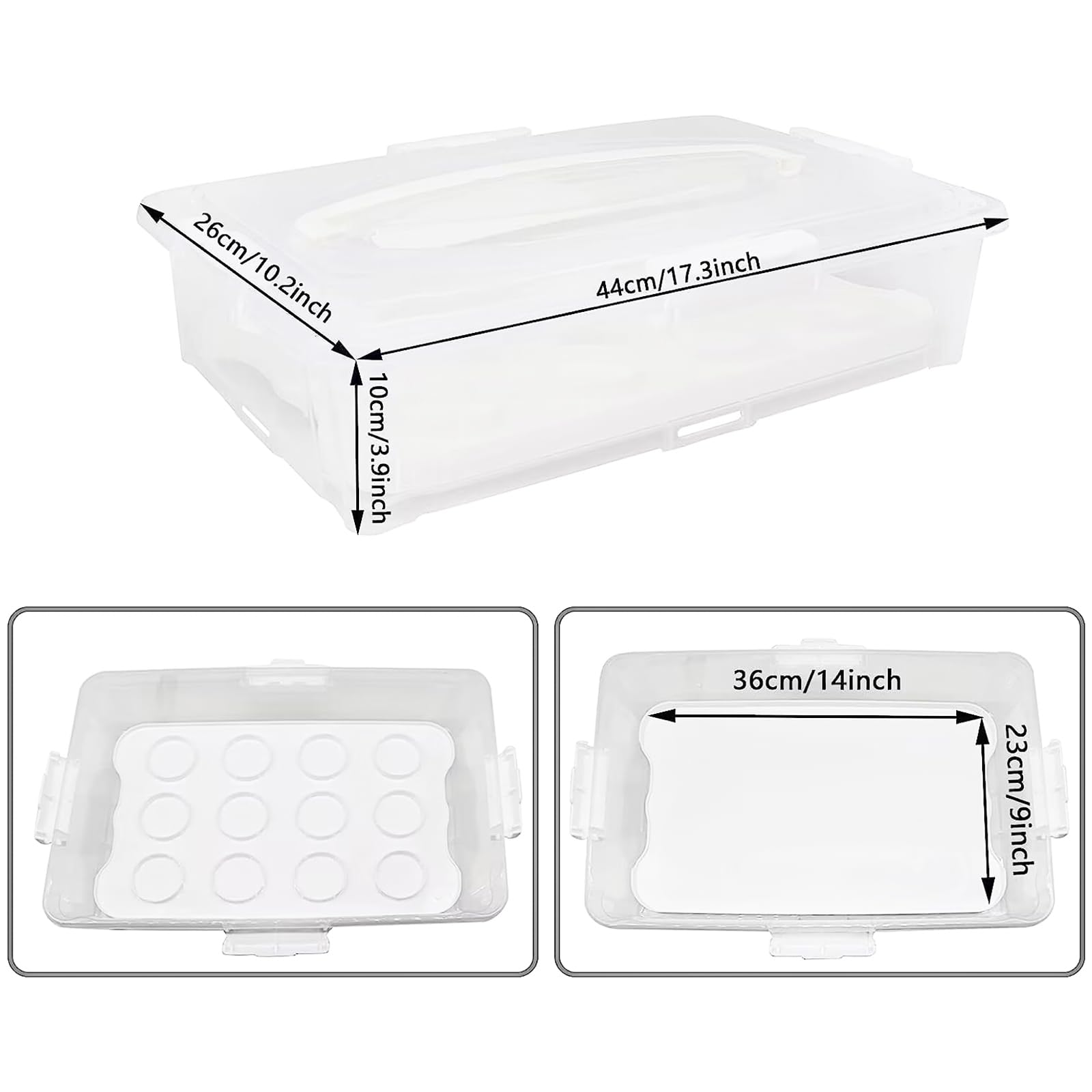 DIIRPPR White Plastic Cupcake And Cake Carrier - Stackable Cupcake Holder, Dessert Carrier For Full Size 17.2"x10.2" Cake Pans Or 12-Count Cupcake Tray, Cupcake Carrier & Cake Box (One Tier)