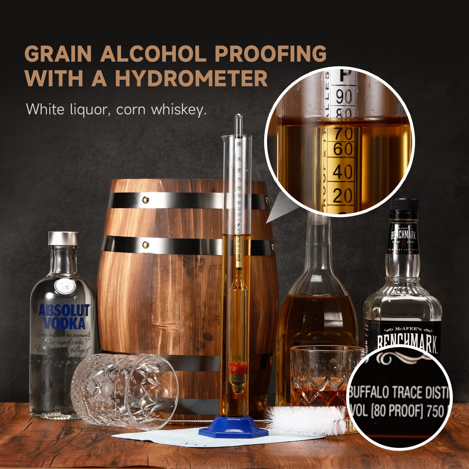 0-200 Proof & Tralle Alcohol Hydrometer Meter Test Kit,with Glass Test Jar,Accurate Tester & Glass Cylinder for Proofing Distilled Spirits & Moonshine Alcoholmeter Testing Set,Uporstvo
