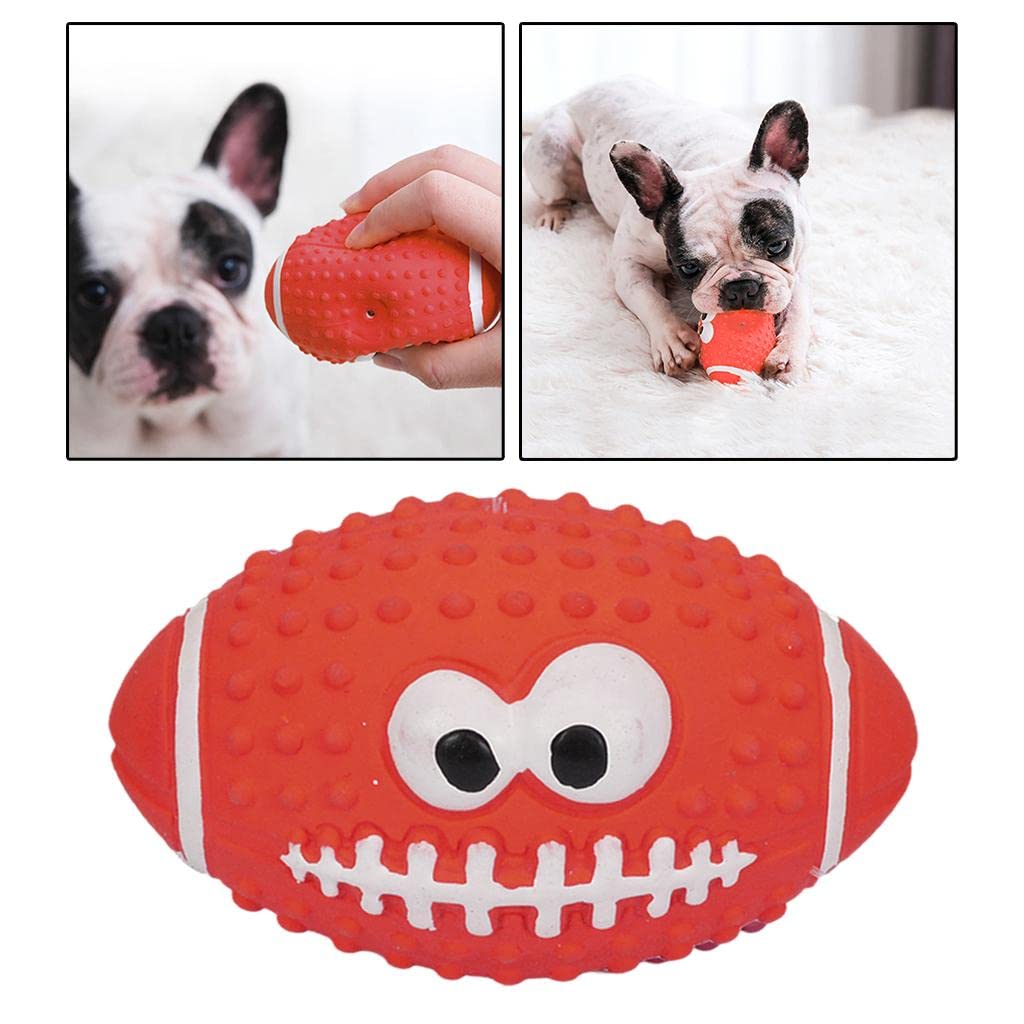 IEUDNS Squeaky Dog Toys Cartoon Dog Balls with Squeaker Rubber Latex for Small and Medium Breed, Red Rugby