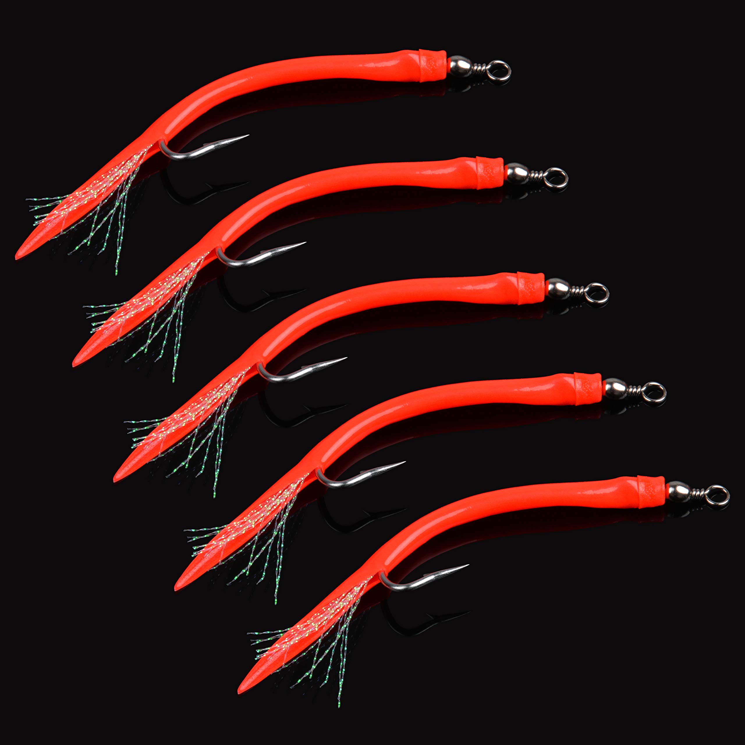 Striped Bass Tube Lures Trolling Lures Saltwater Cod Rig Tube Teaser with Stainless Steel EEL Hook Barrel Swivel for Offshore Trolling Striper Bass Big Game Fishing (Red 7/0)