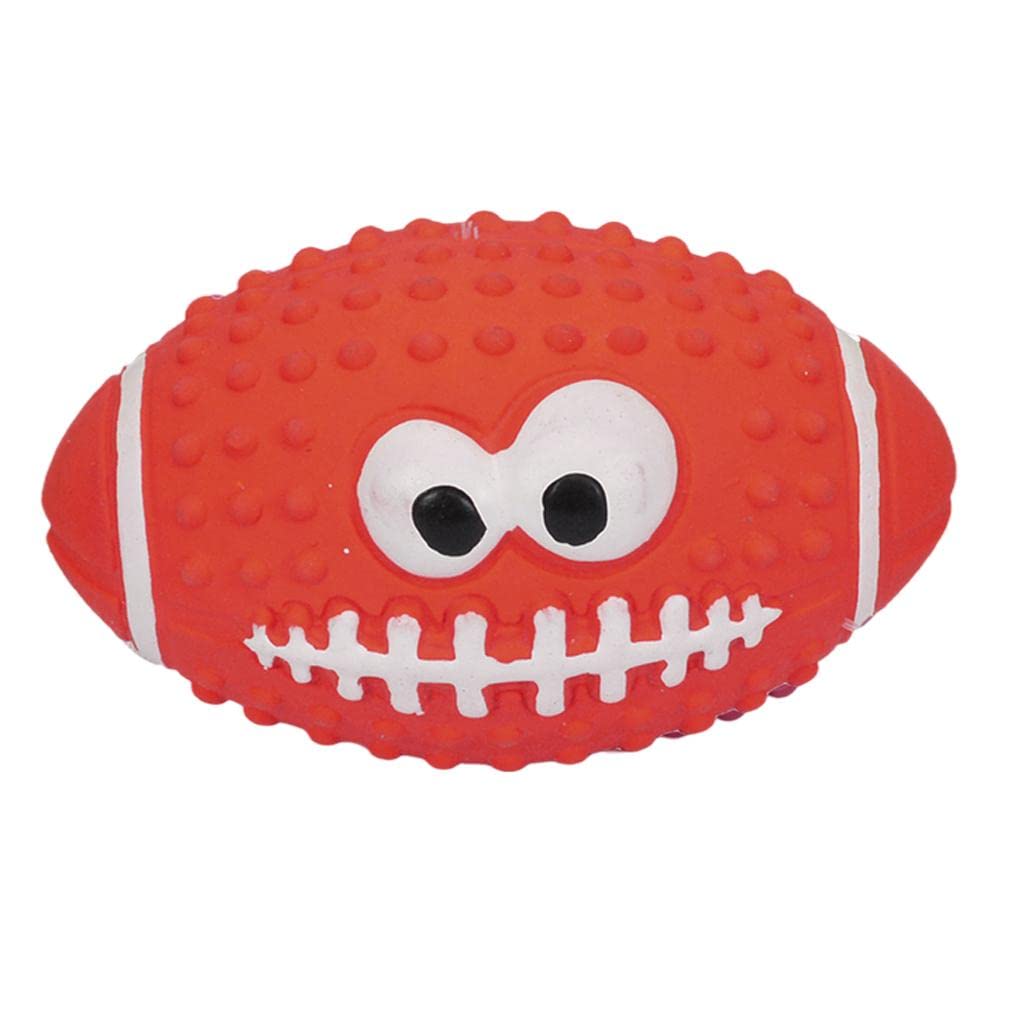 IEUDNS Squeaky Dog Toys Cartoon Dog Balls with Squeaker Rubber Latex for Small and Medium Breed, Red Rugby
