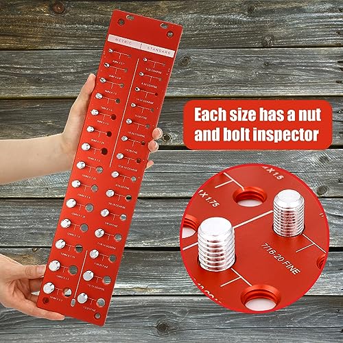 Retisee 28 Size 4'' x 20'' Bolt and Nut Identifier Gauge Nut Bolt Size and Thread Identifier Thread Pitch Gauge Standard Inch and Centimeter Ruler (Red,Classic)
