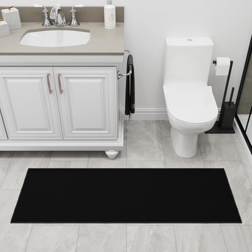 Machine Washable Modern Solid Design Non-Slip Rubberback 2x5 Traditional Runner Rug for Hallway, Kitchen, Bedroom, Entryway, 20" x 59", Black