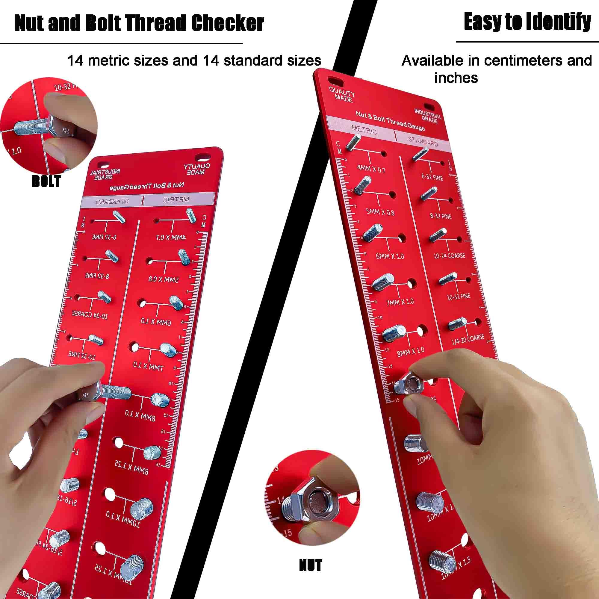 Thread Checker, Thread Size Checker, Nut and Bolt Thread Checker 28 Bolt Size and Thread Gauge, Bolt Gauge, Bolt and Nut Identifier Gauge for Hanging