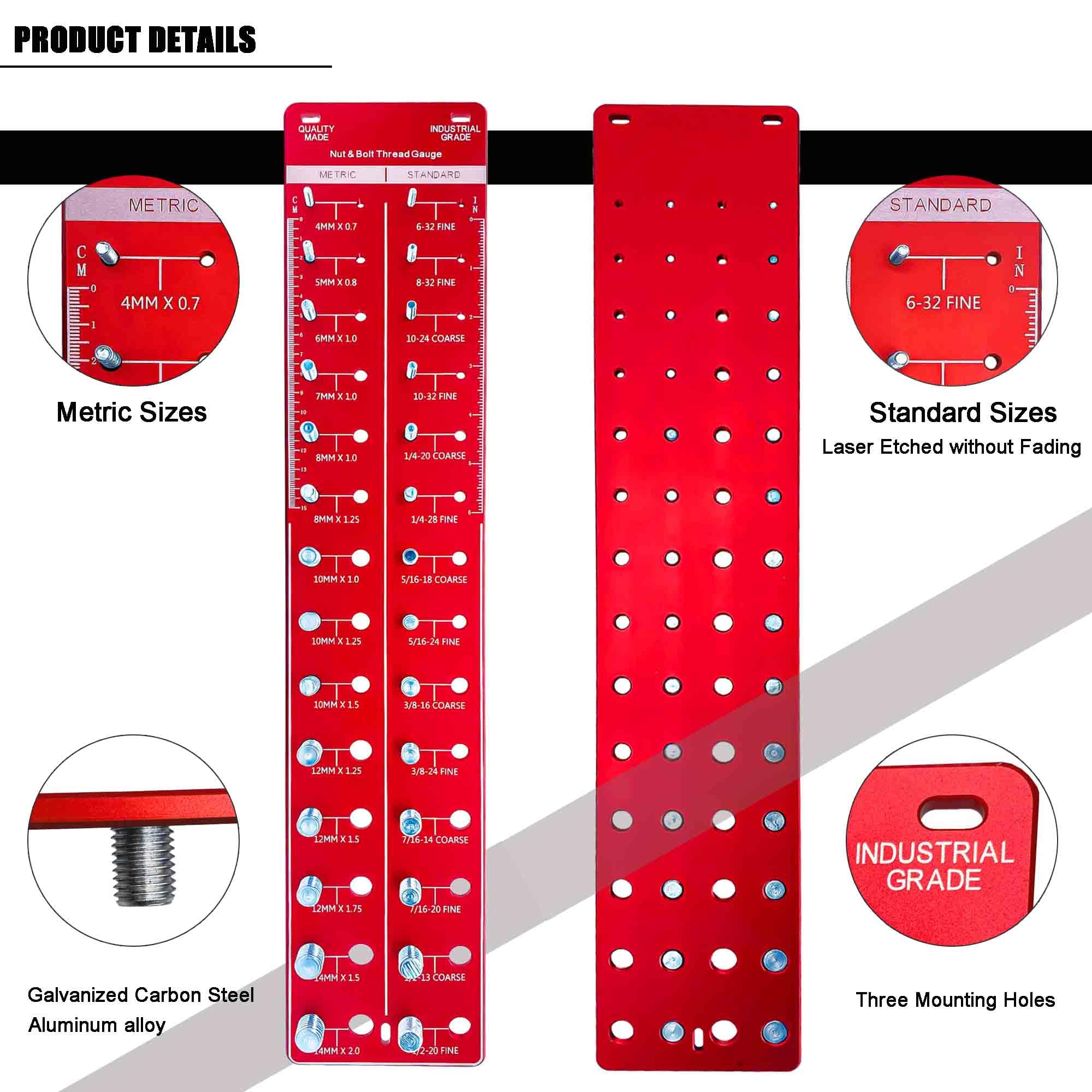 Thread Checker, Thread Size Checker, Nut and Bolt Thread Checker 28 Bolt Size and Thread Gauge, Bolt Gauge, Bolt and Nut Identifier Gauge for Hanging