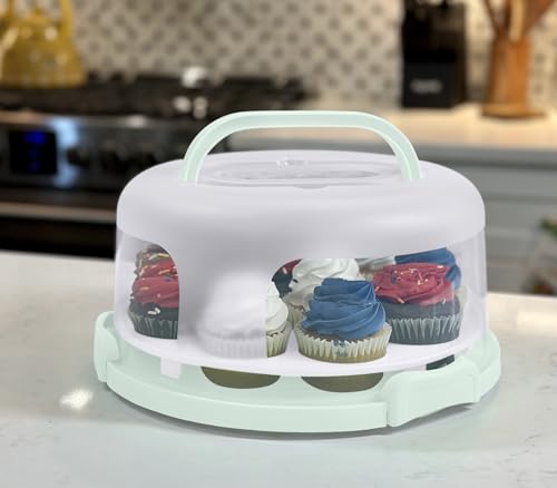 Kivi Cake Carrier with Lid and Handle β Practical Cake Holder with Lid and Sturdy Clamps β Multipurpose Cake Container 10 Inch - Cupcake Carrier fits 11 Cupcakes - Dishwasher Safe