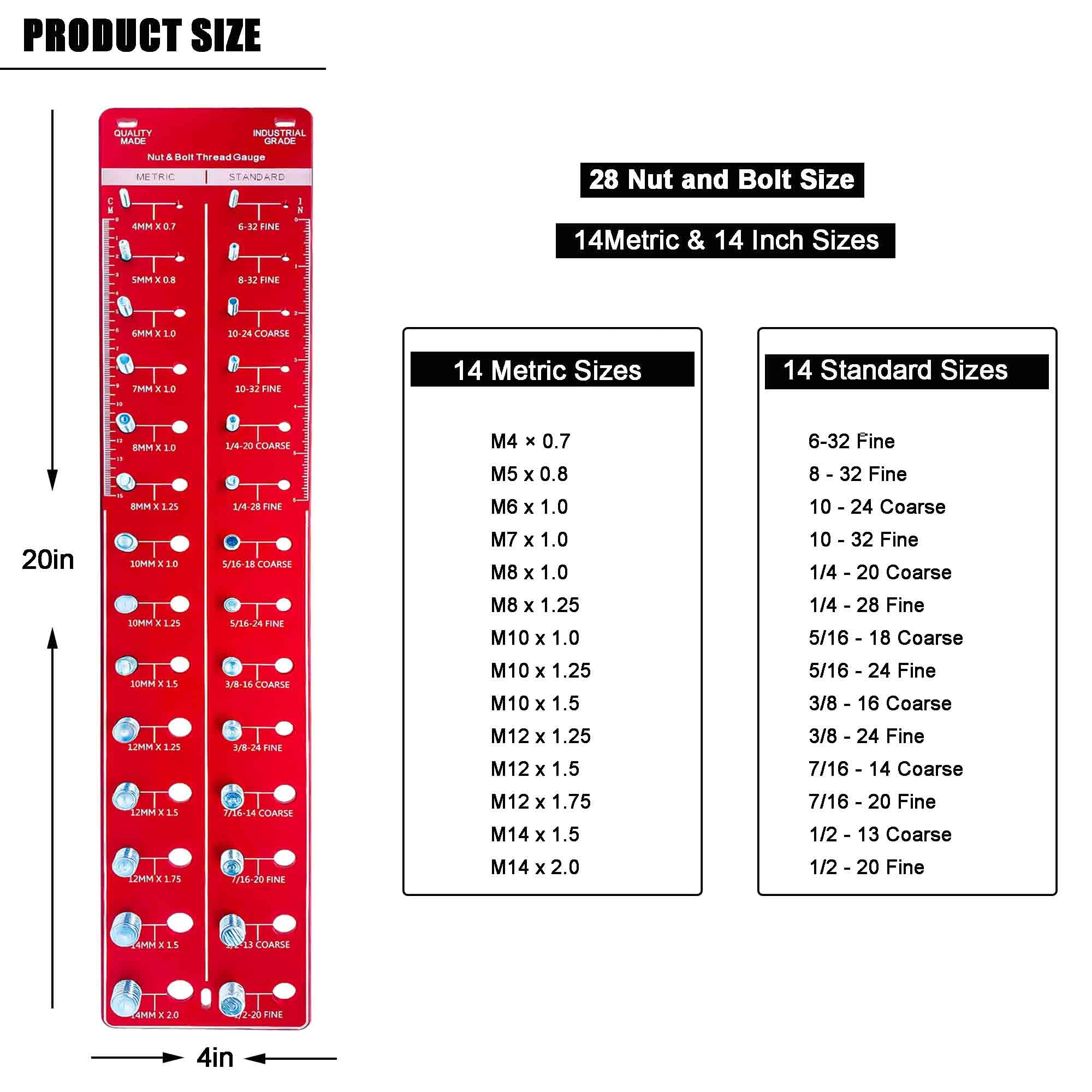 Thread Checker, Thread Size Checker, Nut and Bolt Thread Checker 28 Bolt Size and Thread Gauge, Bolt Gauge, Bolt and Nut Identifier Gauge for Hanging