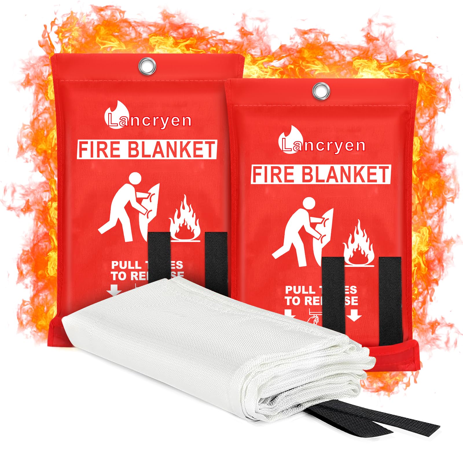 2025 Emergency Fire Blanket, 2 Pack Fire Extinguisher Blanket, Fire Suppression Blanket, Flame Retardant Blanket Fire Safety Blanket for Home, Kitchen, School, Grill, Car, Office, Warehouse(40” x 40”)
