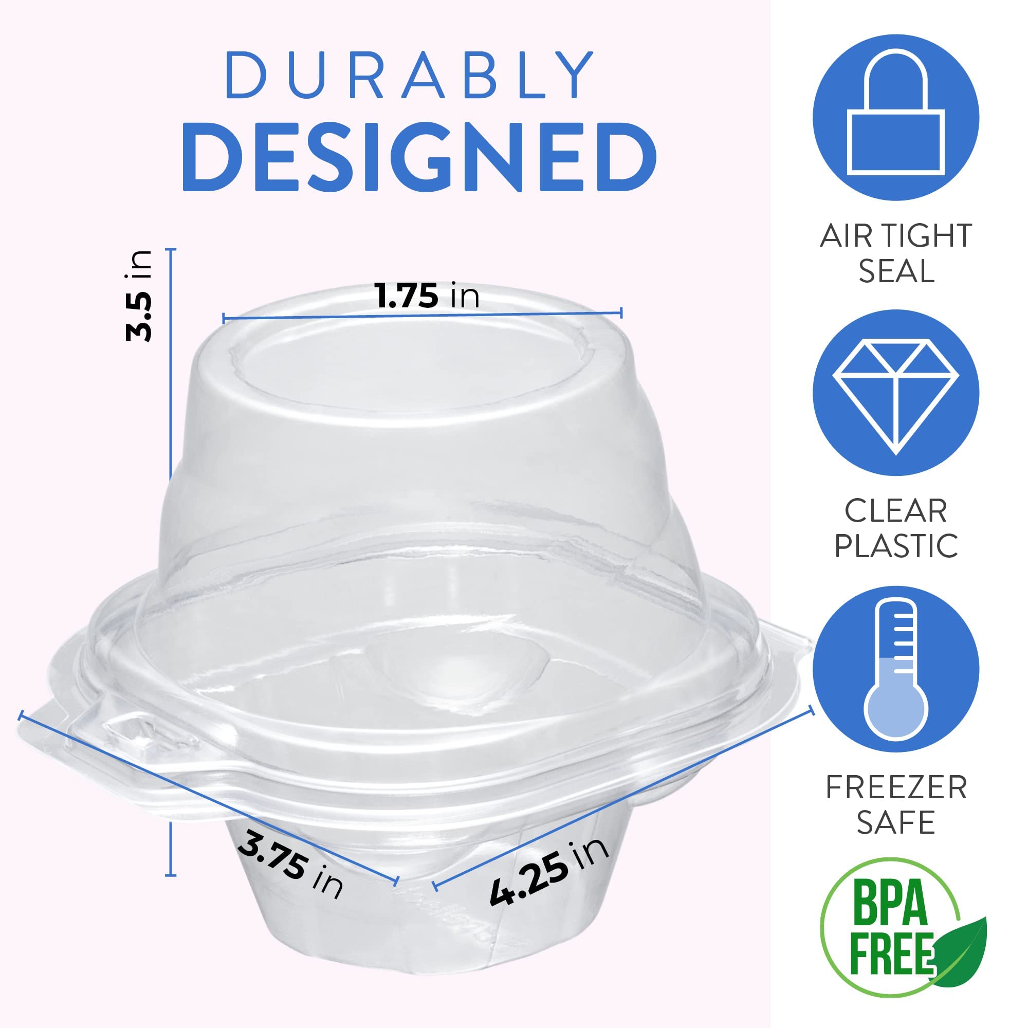 Individual Cupcake Containers (100 Pack) | Clear Plastic Disposable Cupcake Boxes/Holders | Single Cupcake Holder with Dome Lid Bulk | BPA-Free Plastic Cupcake Muffin Container Carrier Boxes to Go