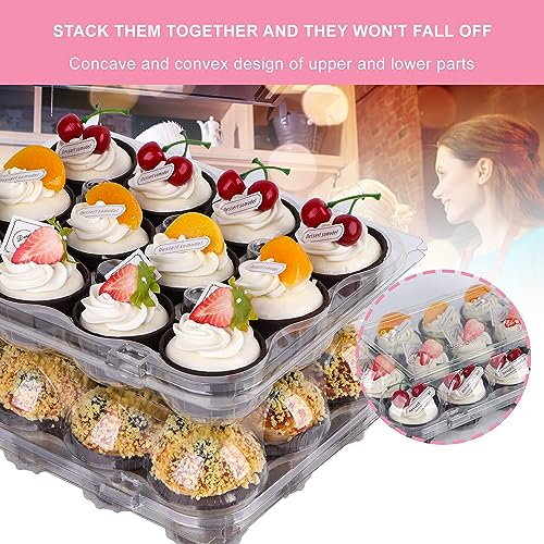 AUKUS (12 packs X 12 sets Cupcake Containers, Cupcake Carrier Holders,Deep Dome, Transparent Disposable with 150 Pack Cupcake liners and 15 forks