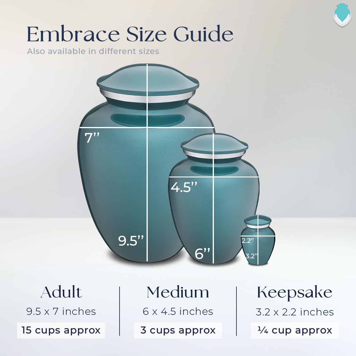 Geturns Embrace Adult Personalized Doves Cremation Urns for Human Ashes I Large Teal Funeral Urn for Men and Women I 200 lbs