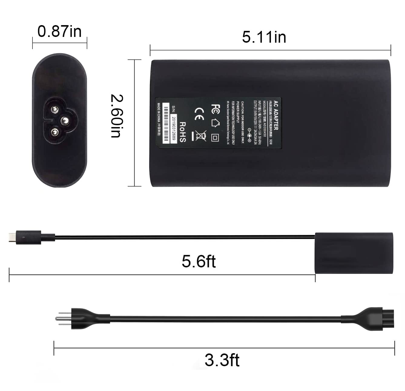 Mackertop Replacement 90W USB C Adapter Charger Compatible with Dell Latitude 11 5175, Latitude 11 5179, Latitude 12 7275, Latitude 13 7370, Dell XPS 12 9250, LA90PM170 0TDK33 TDK3