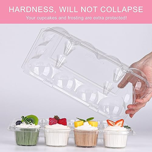 AUKUS (12 packs X 12 sets Cupcake Containers, Cupcake Carrier Holders,Deep Dome, Transparent Disposable with 150 Pack Cupcake liners and 15 forks