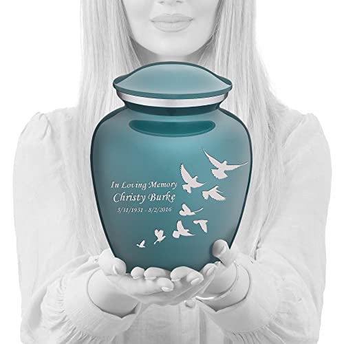 Geturns Embrace Adult Personalized Doves Cremation Urns for Human Ashes I Large Teal Funeral Urn for Men and Women I 200 lbs