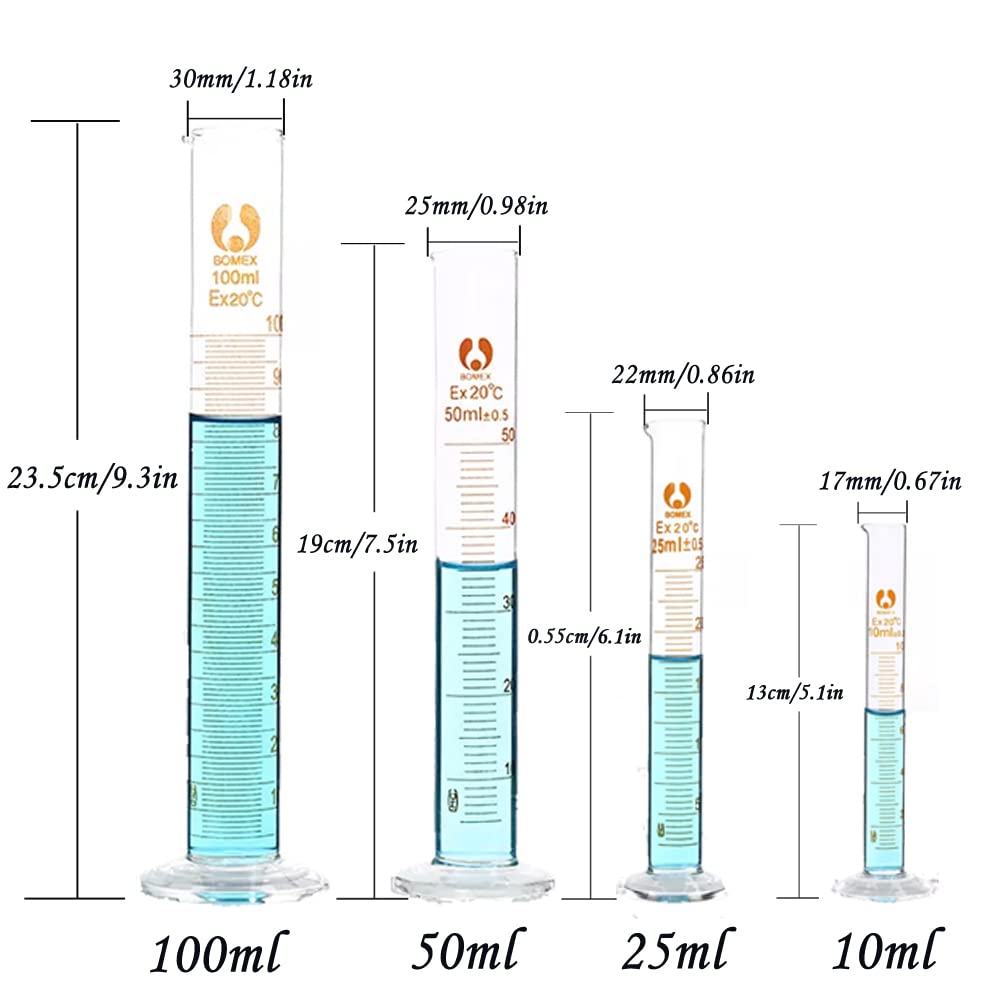 10ml Graduated Glass Cylinders (3/Pack), Measuring Glass Test Jars Borosilicate 3.3 Glass, Single Metric Scale for Lab Research Industry Teaching Brewing Wine Making Kitchen
