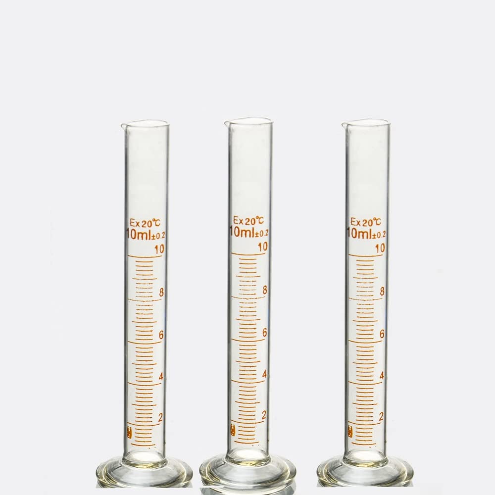 10ml Graduated Glass Cylinders (3/Pack), Measuring Glass Test Jars Borosilicate 3.3 Glass, Single Metric Scale for Lab Research Industry Teaching Brewing Wine Making Kitchen