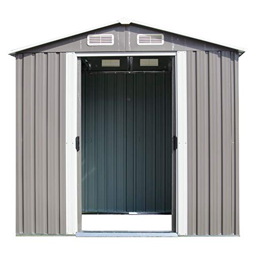 Steel Garden Storage Shed 6' x 4' - Utility Tool House with Vents Garden Storage House Metal Shed for Patio (Grey)