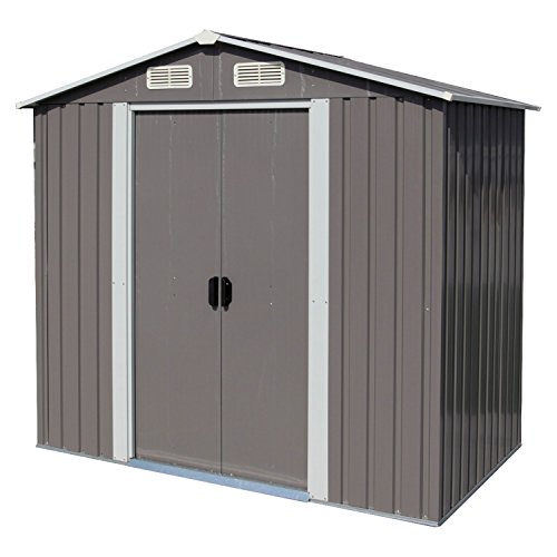 Steel Garden Storage Shed 6' x 4' - Utility Tool House with Vents Garden Storage House Metal Shed for Patio (Grey)
