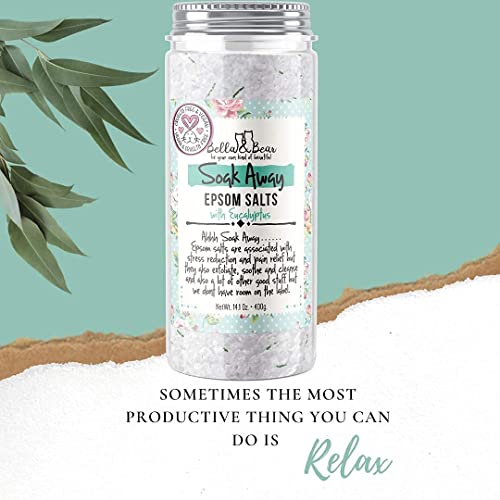 Bella & Bear Soak Away Epsom Bath Salts, Detox, Soothes Sore Muscles, Exfoliates, 14oz