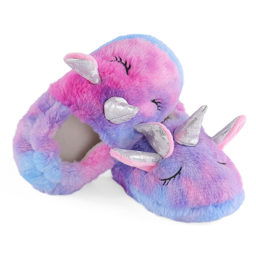 KAKU NANU Toddler Rainbow Slippers Cute Fluffy Slipper Animal House Shoes for Girls Boys (Colorful,5-6 Toddler)