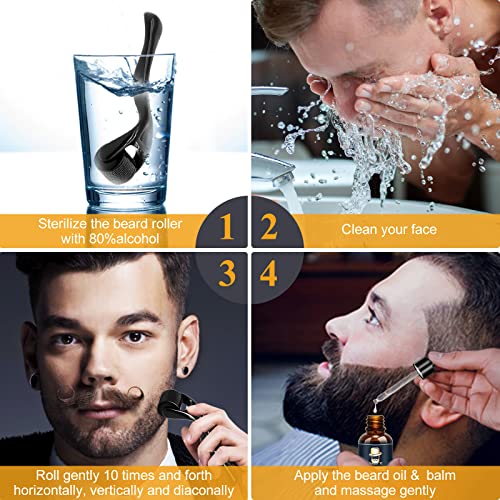 Beard Growth Kit - Derma Roller for Beard Growth, Beard Kit with Beard Growth Oil, Beard Roller, Balm, Comb - Facial Hair Growth & Patchy Beard Growth - Valentine's Day Gifts for Him Husband Boyfriend Dad