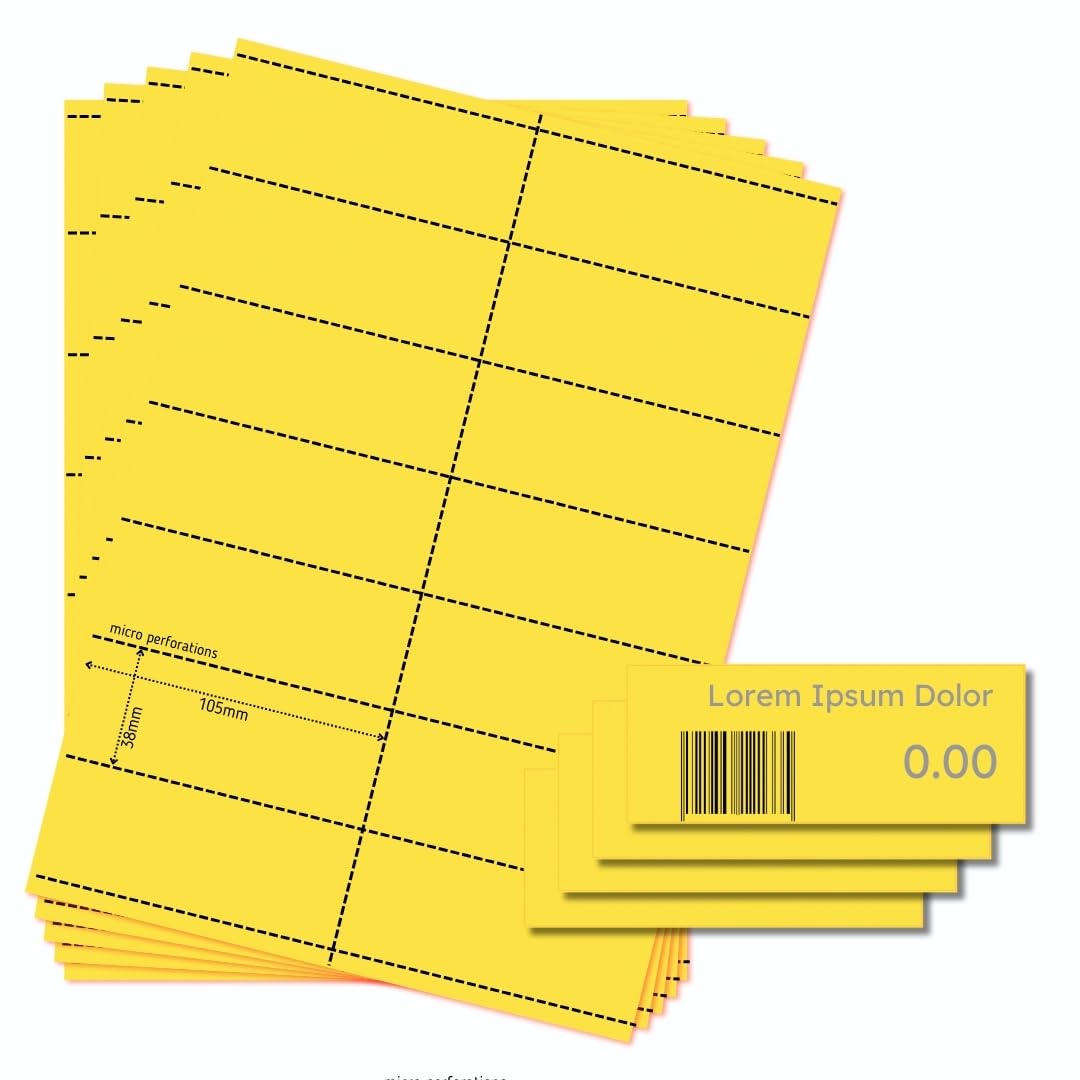 OfficeGear Yellow Shelf Edge Labels 14-up [25 Sheets - 350 Pack] 38x105mm Printable A4 Perforated Labels for Retail Barcodes, Price Stickers, Point of Sale, POS, Shelf Promotions Incl Template