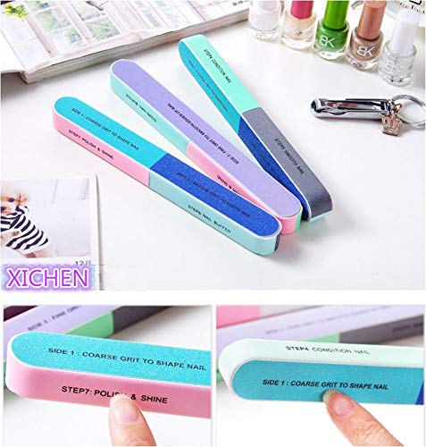 XICHEN 7-Way Nail Buffer Nail Shiner Sponge Nail Files Sanding Blocks - 12pcs