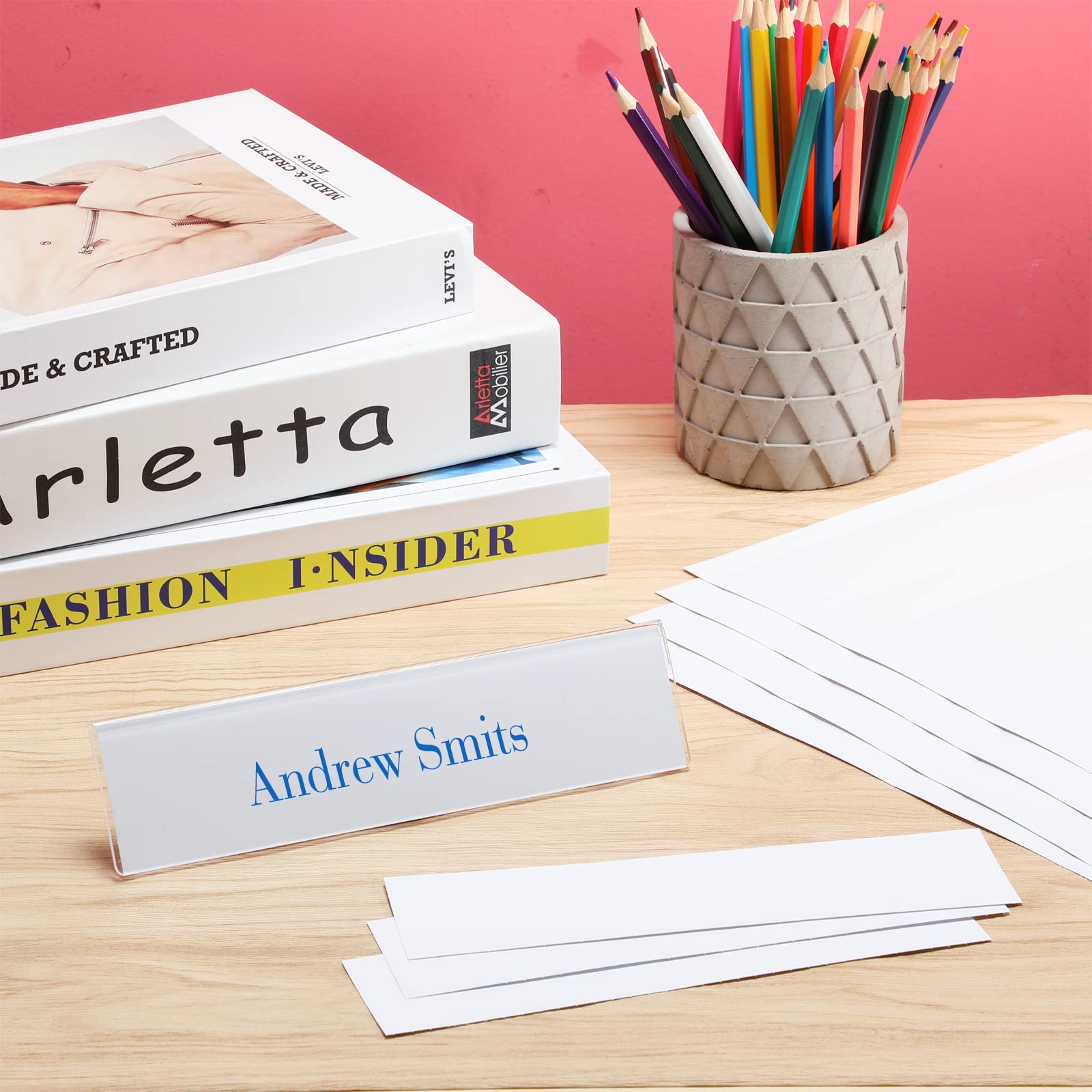 Yexiya Perforated Paper Nameplate Inserts Printable Name Plate Inserts Print or Write Paper Inserts Blank Paper Name Badge Inserts for Business Meetings Corporate Events(30 Pack,8 x 2 Inch)