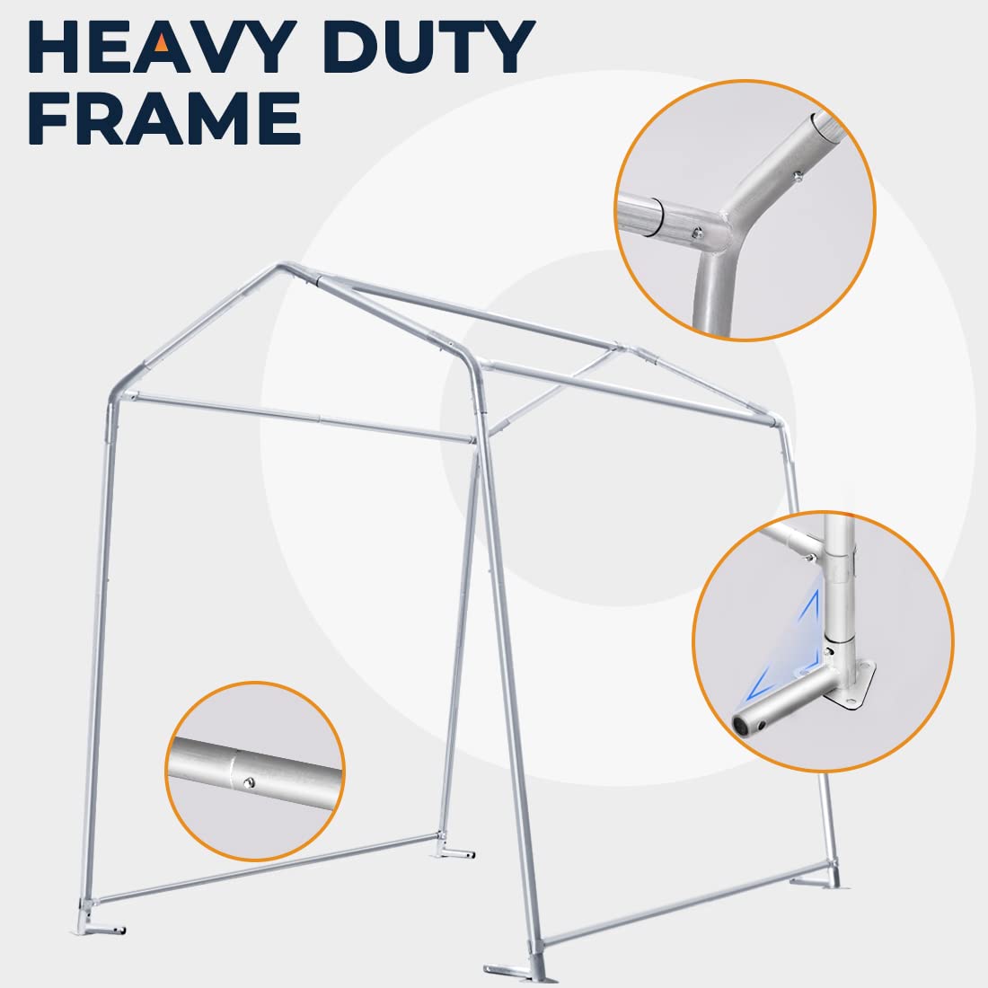 PEAKTOP OUTDOOR 6x8 ft Heavy Duty Anti-Snow Storage shelter, Waterproof Portable Storage Shed with Front and Rear Roll-Up Zipper Entry Doors and 2 Roll-Up Side Windows, Gray