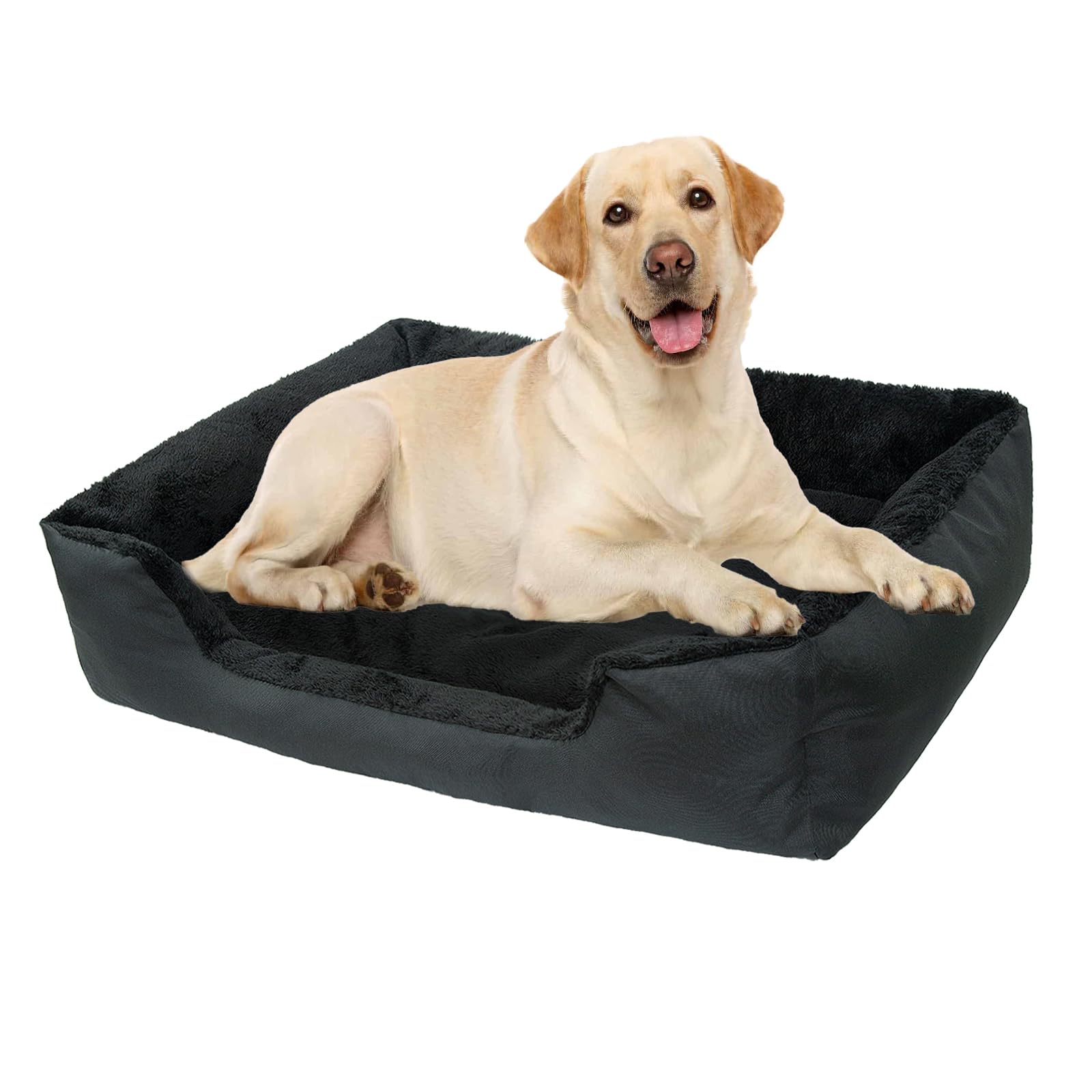 DTXDTech Dog Bed for Large Dogs,Waterproof Dog Beds for Medium Dog,Machine Washable Dog Bed with Non-Slip Bottom,Fluffy Cozy Rectangle Pet Bed Indoors,Black,L