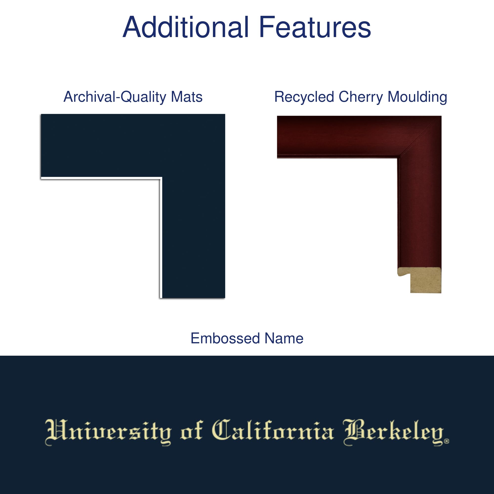 Framerly - University of California Berkeley 11" w x 8.5" h Diploma Frame - Fits a bachelor's, master's and phd - Gold Embossed Diploma Frame - Cherry Moulding with Navy Matting - Officially Licensed