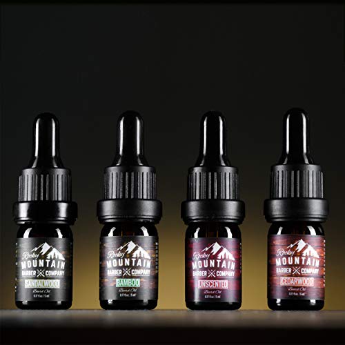 Beard Oil Sample Size Pack - 4 Unique Beard Oil Varieties (0.17 oz each) - Cedarwood, Sandalwood, Bamboo & Unscented β Contains Essential Oils