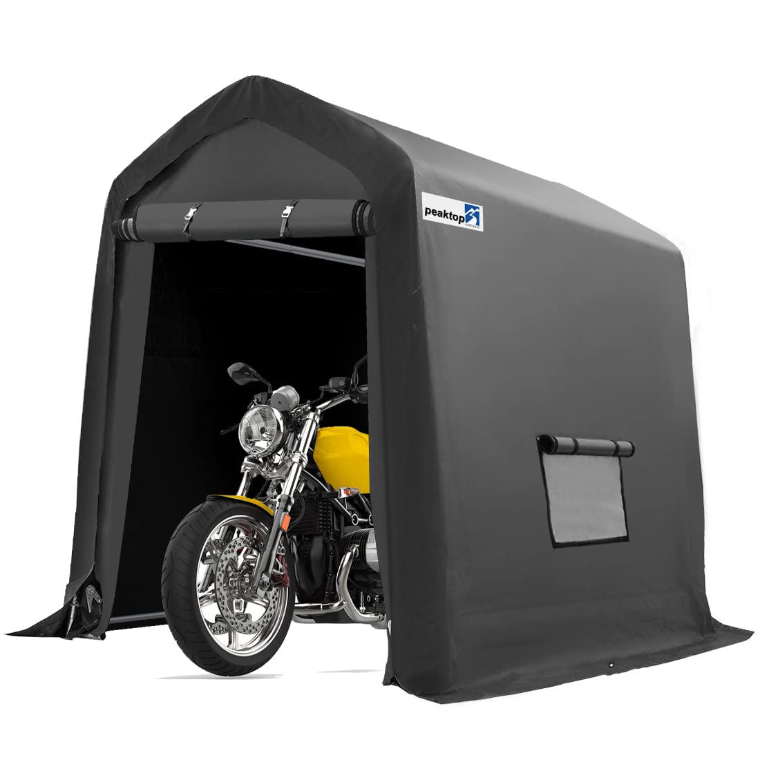 PEAKTOP OUTDOOR 6x8 ft Heavy Duty Anti-Snow Storage shelter, Waterproof Portable Storage Shed with Front and Rear Roll-Up Zipper Entry Doors and 2 Roll-Up Side Windows, Gray