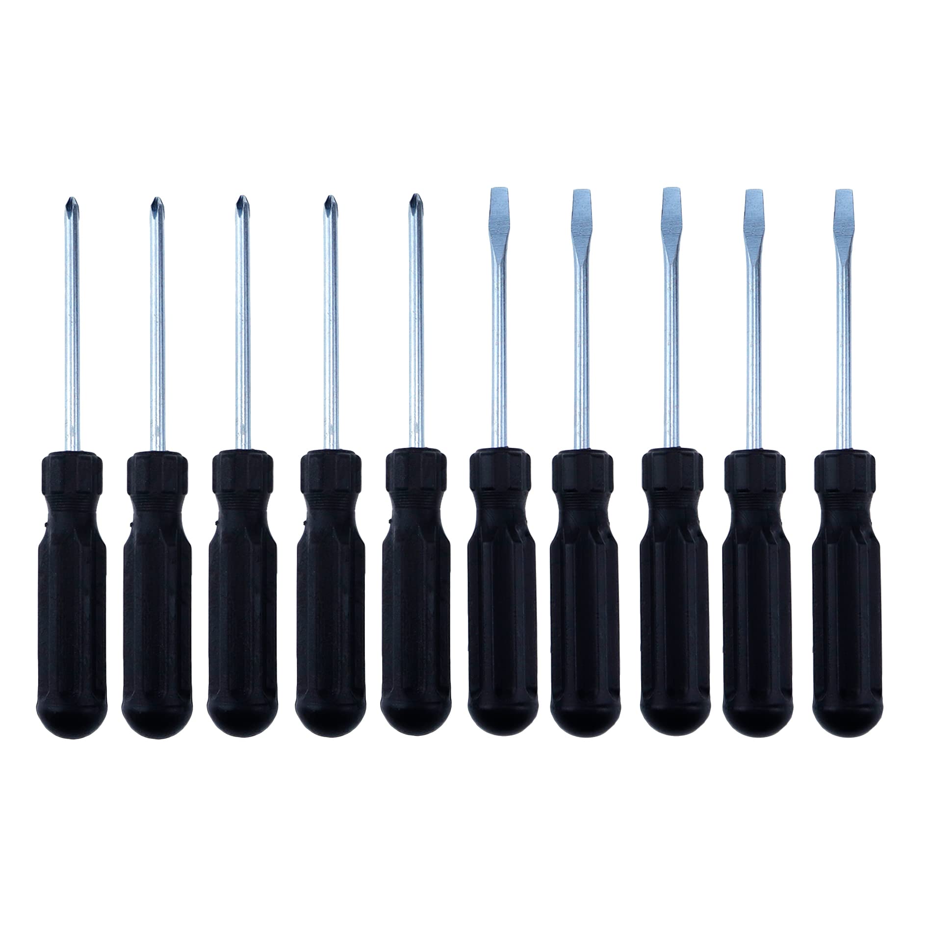 Pastlla 10Pcs Screwdrivers Set, 5 Phillips Screwdriver & 5 Flat Head Screwdriver Magnetic Screwdriver Set for Fastening, Loosening Screws, Repairing Home Improvement Craft (Black, 6 Inch)