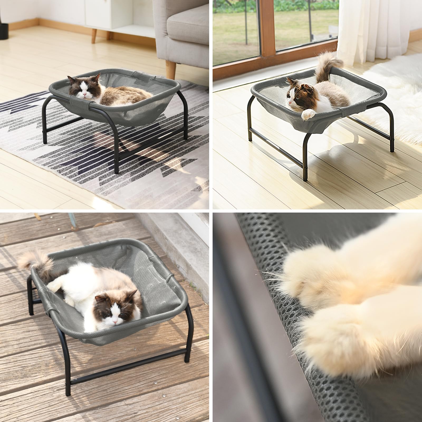 JUNSPOW Cat Bed [Designed for Big Cats] Cat Hammock Dog Bed Pet Square Hammock Bed Free-Standing Kitty Sleeping Couch Pet Supplies Whole Wash Stable Detachable Easy Assembly Indoor Outdoor