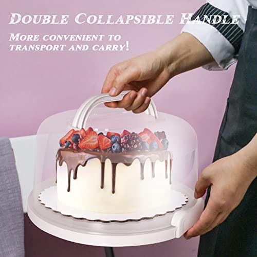 Garmeinea Cake Carrier Cupcake Containers with Lid and Handle Portable Storage & Transport Container Holder 10” Cake Stand for Cake Cupcakes Nuts Pies Muffins Cookies Fruit White