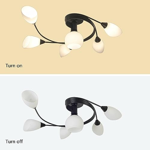 WEYUN Rustic Ceiling Lights Chandelier 6-Light Living Room Bedroom Office Pendant Lamp Fixture Modern Industrial Alabaster Glass Shades Ceiling Light Lamp for Dining Room