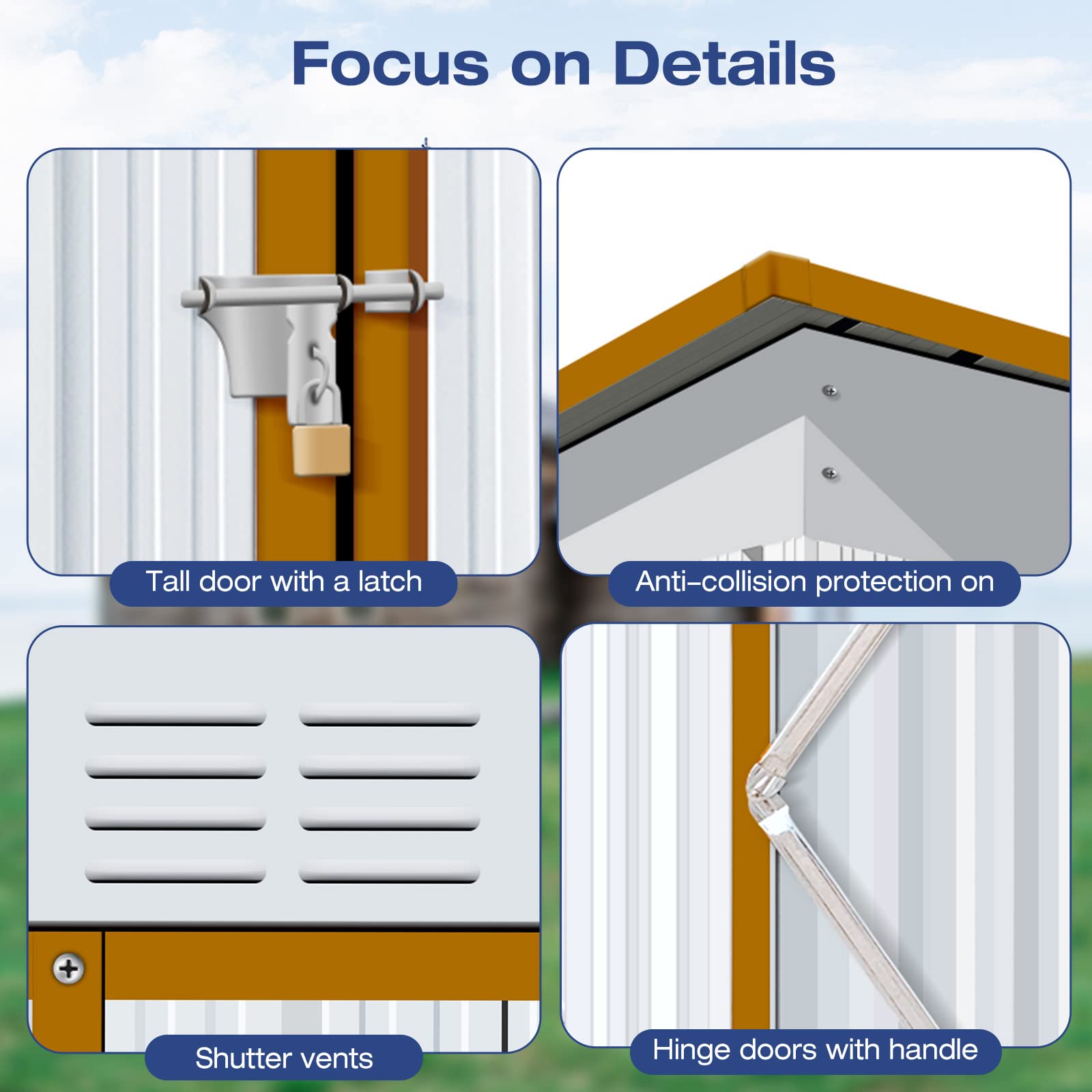 Lyromix 8' × 6' Metal Outdoor Storage Shed with Door & Lock, Waterproof Garde Storage Tool Shed with Base Frame for Backyard Patio,White-Yellow