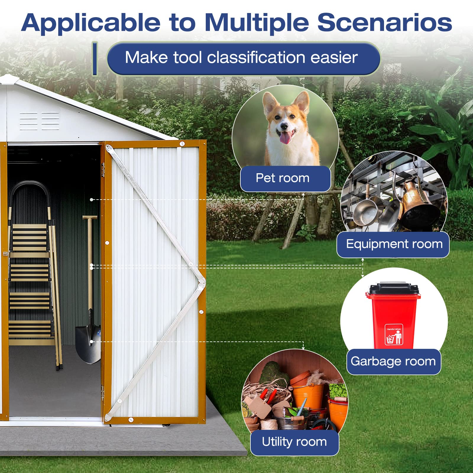 Lyromix 8' × 6' Metal Outdoor Storage Shed with Door & Lock, Waterproof Garde Storage Tool Shed with Base Frame for Backyard Patio,White-Yellow