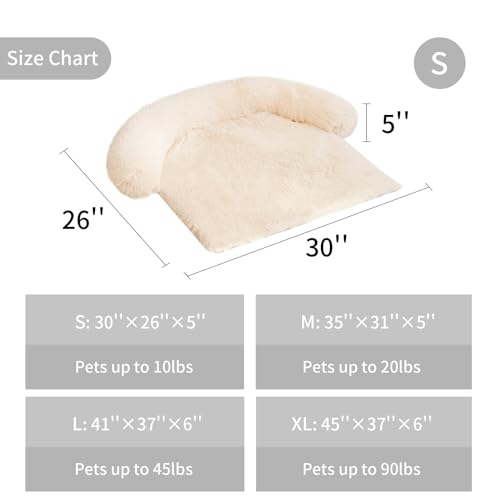 WELLYELO Small Calming Dog Bed Sofa Couch for Small Dogs and Cats - Fluffy Plush Mats for Furniture Protector With Washable Cover (30x26x5, White)