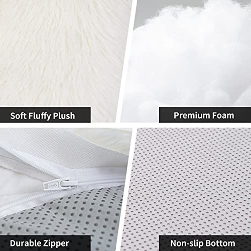 WELLYELO Small Calming Dog Bed Sofa Couch for Small Dogs and Cats - Fluffy Plush Mats for Furniture Protector With Washable Cover (30x26x5, White)