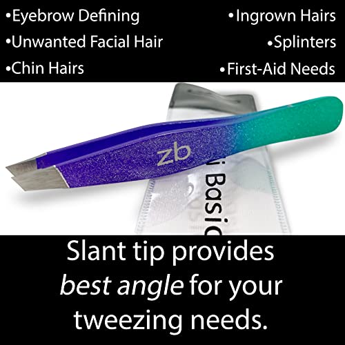 Zizzili Basics Tweezers - Limited Edition Mermaid Slant Tip - Best Tweezer for Eyebrow, Facial Hair Removal and your Precision Needs