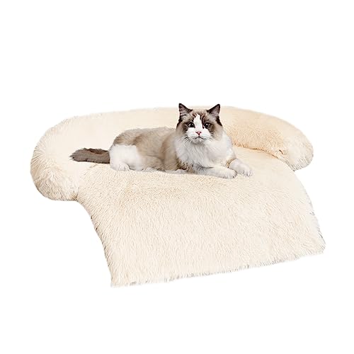 WELLYELO Small Calming Dog Bed Sofa Couch for Small Dogs and Cats - Fluffy Plush Mats for Furniture Protector With Washable Cover (30x26x5, White)