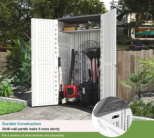 Outdoor Storage Shed,KINYING Outdoor Storage Cabinet Waterproof with Double Doors,52 Cu.ft Resin Vertical Tool Shed for Garden,Patio,Backyard,4×2.5×6.6 FT