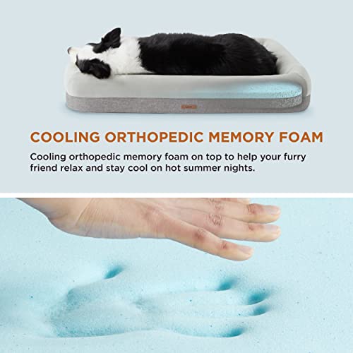 Lesure Memory Foam Dog Bed - Orthopedic Dog Bed for Medium Dogs Made with CertiPUR-US® Certified Foam - Bolster Pet Bed with Removable Washable Cover and Waterproof Lining, Grey