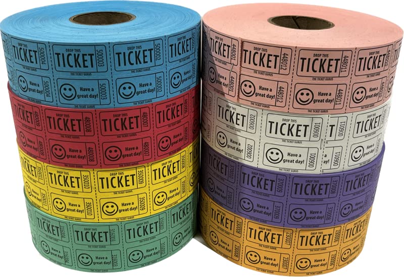 The Ticket Gurus Double Smile Raffle tickets-2000 Double Tickets/roll (4 Random Colors)