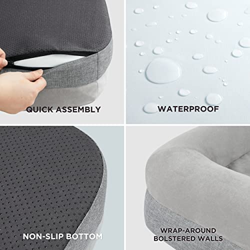 Lesure Memory Foam Dog Bed - Orthopedic Dog Bed for Medium Dogs Made with CertiPUR-US® Certified Foam - Bolster Pet Bed with Removable Washable Cover and Waterproof Lining, Grey