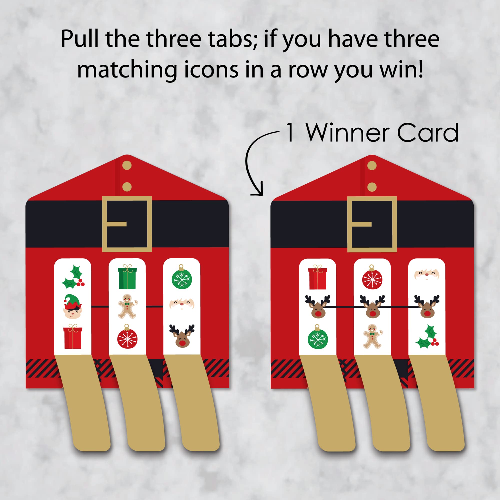 Big Dot of Happiness Jolly Santa Claus - Christmas Party Game Pickle Cards - Pull Tabs 3-in-a-Row - Set of 12