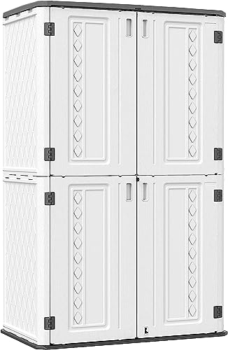 Outdoor Storage Shed,KINYING Outdoor Storage Cabinet Waterproof with Double Doors,52 Cu.ft Resin Vertical Tool Shed for Garden,Patio,Backyard,4×2.5×6.6 FT